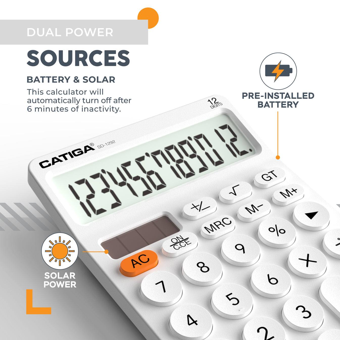 SD-1292 12-Digit Home and Office Calculator (White) – CATIGA