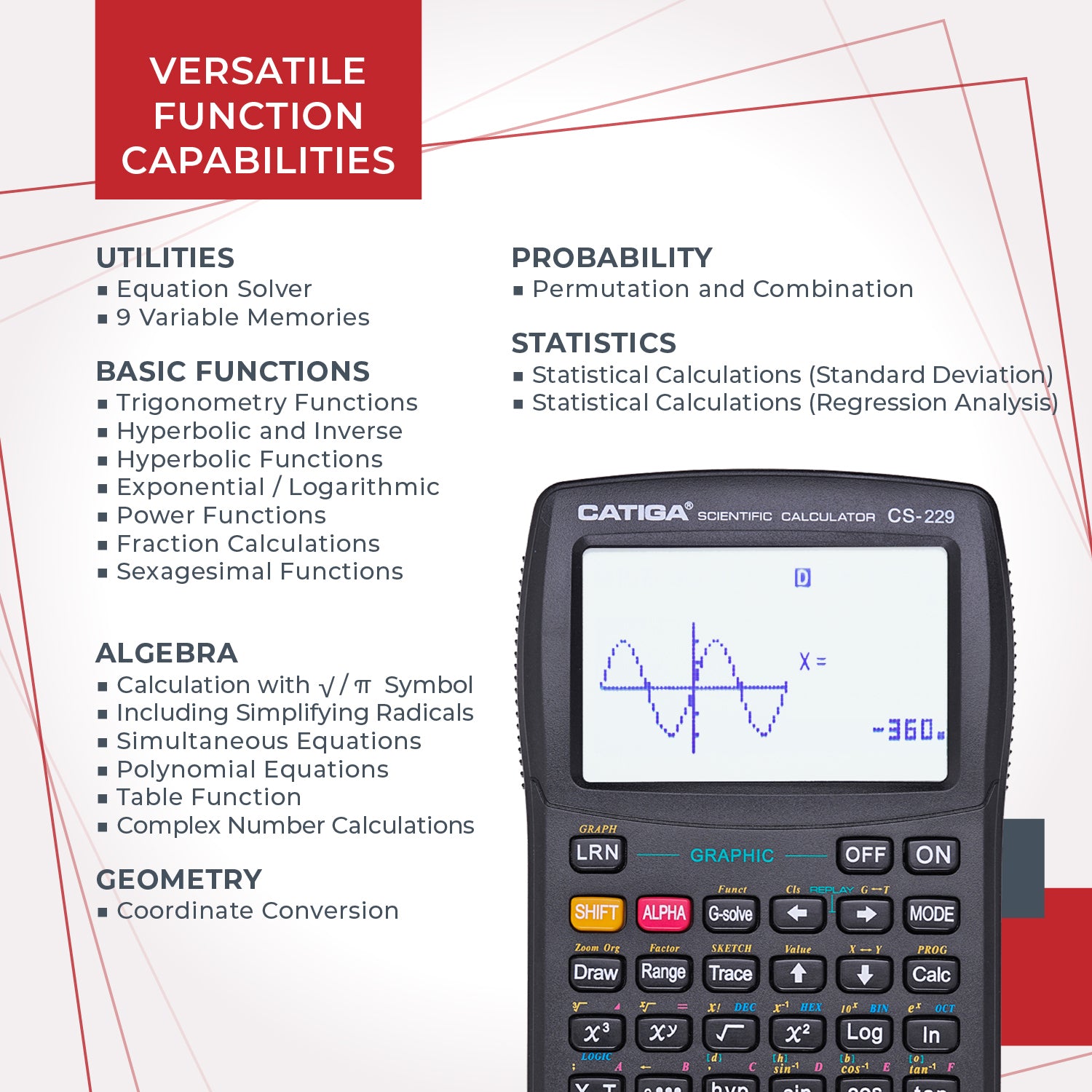 CS-229 Scientific Calculator with Graphic Functions and Multiple Modes ...